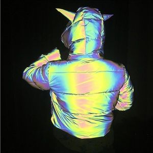 Jackets & Coats | Reflective Holographic Iridescent Hooded Horns ...